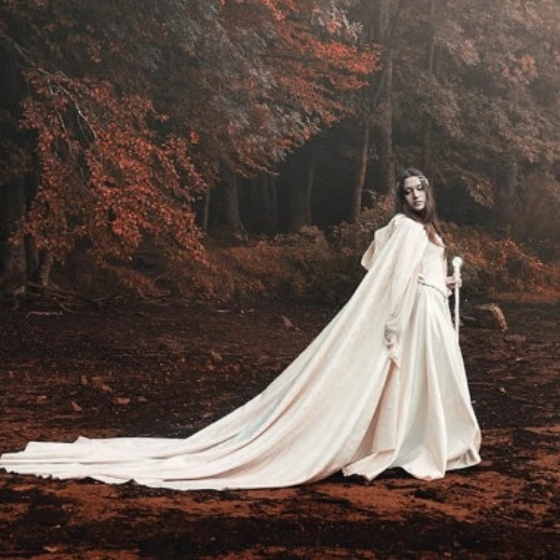 white-lvory-Long-cloak-with-hood-bridal-cape-Gown-cloak-Wedding ...