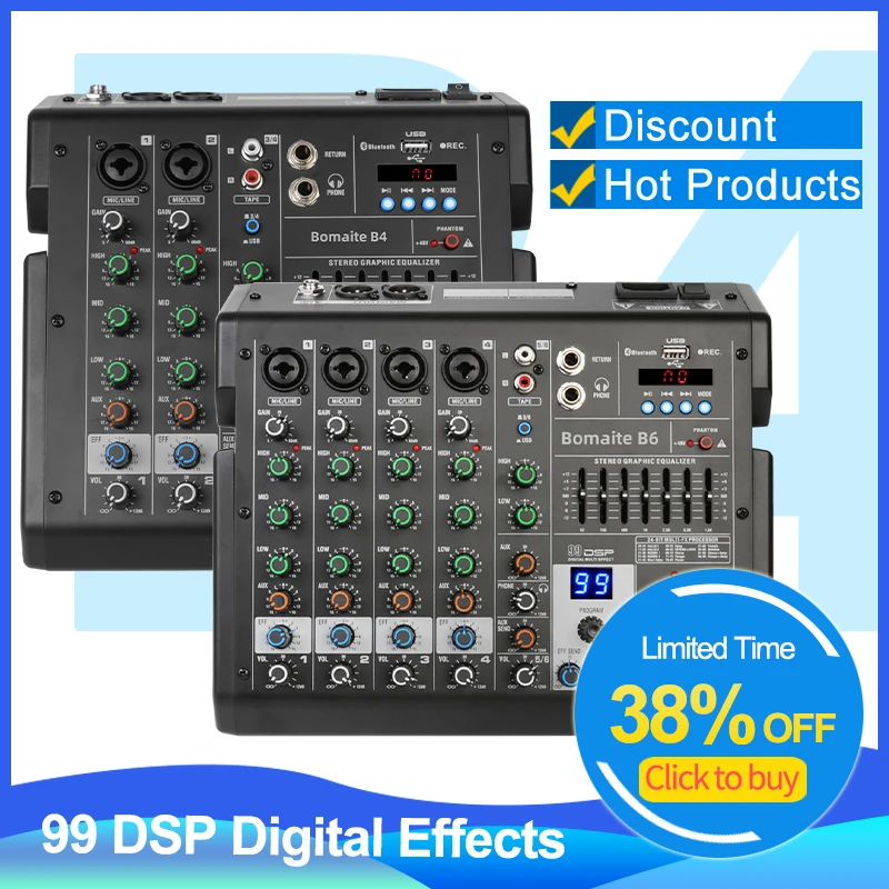 4 Channels Audio Mixer Depusheng B4 Sound Table Professional DJ Mixing ...
