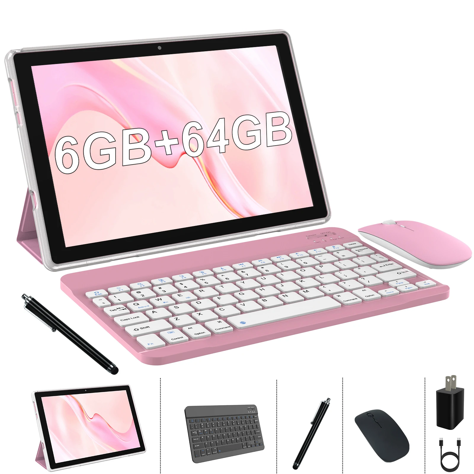 QPS Tablet com Capa de Teclado e Mouse Stylus, 2 em 1, 10 Polegada, Android 11, 6GB de RAM, 64GB ...