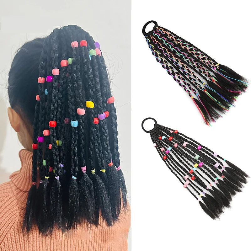 Girls-Ponytail-Extension-With-Beads-Braids-Hair-Extensions-with-Rubber ...