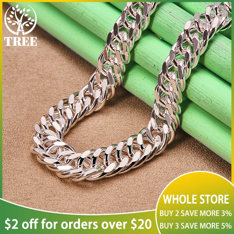 ALITREE-925-Sterling-Silver-10mm-Wide-Hip-Hop-Side-Chain-Necklace-For ...