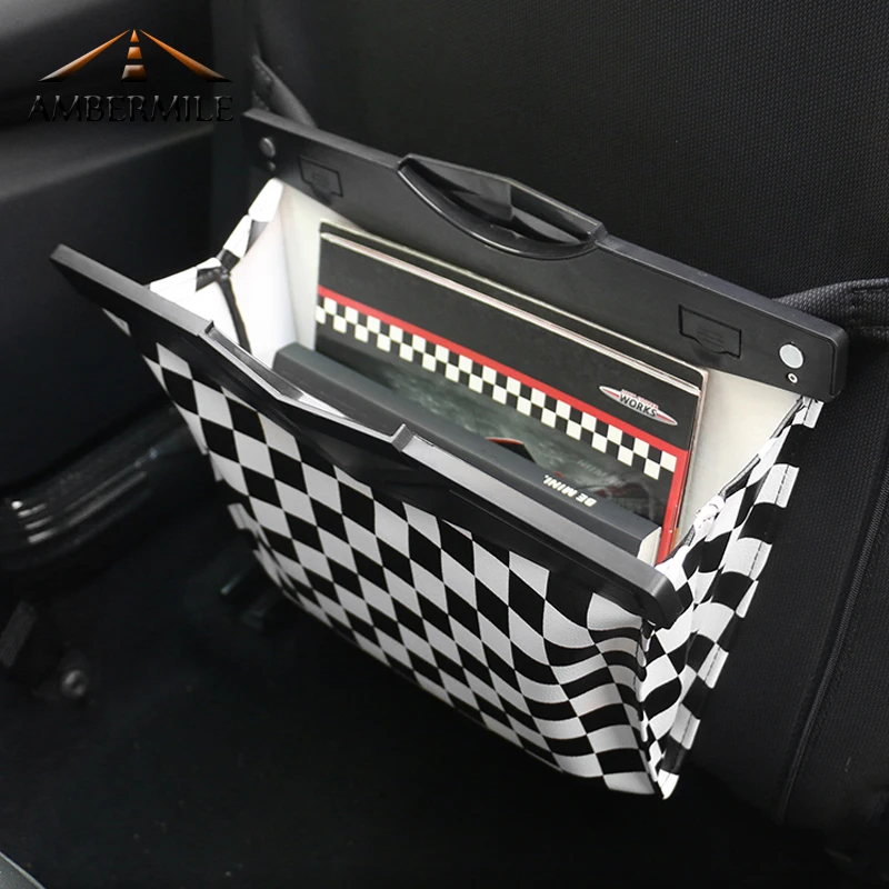 AMBERMILE Leather Car Seat Storage Bag Trash Bag Basket for Mini Cooper ...