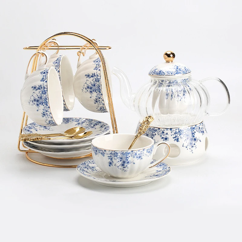 English-style-Afternoon-Tea-Set-Flower-Teapot-Candle-Heated-Glass ...