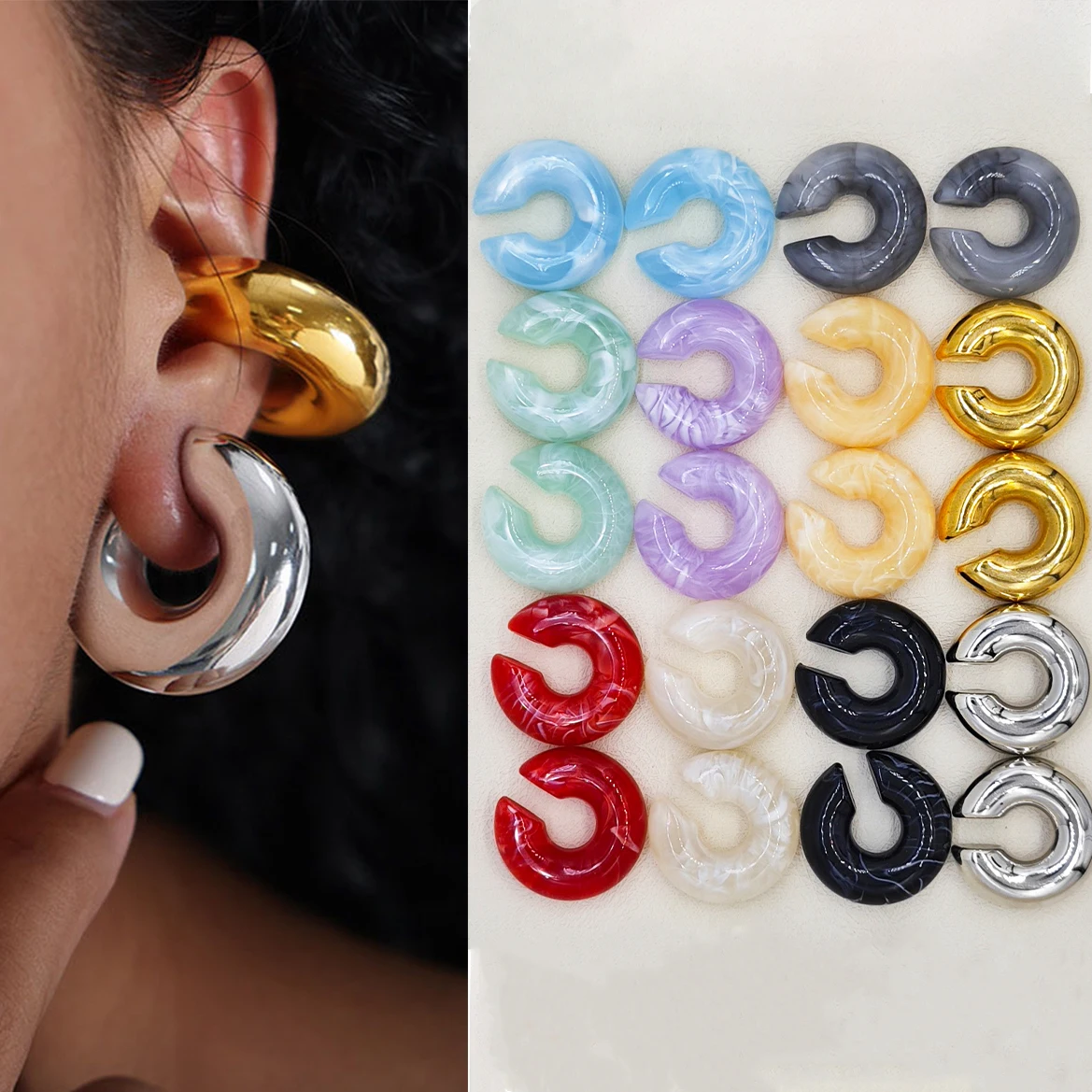 Clips-de-oreja-roscados-coloridos-para-mujer-europea-y-americana-sin ...