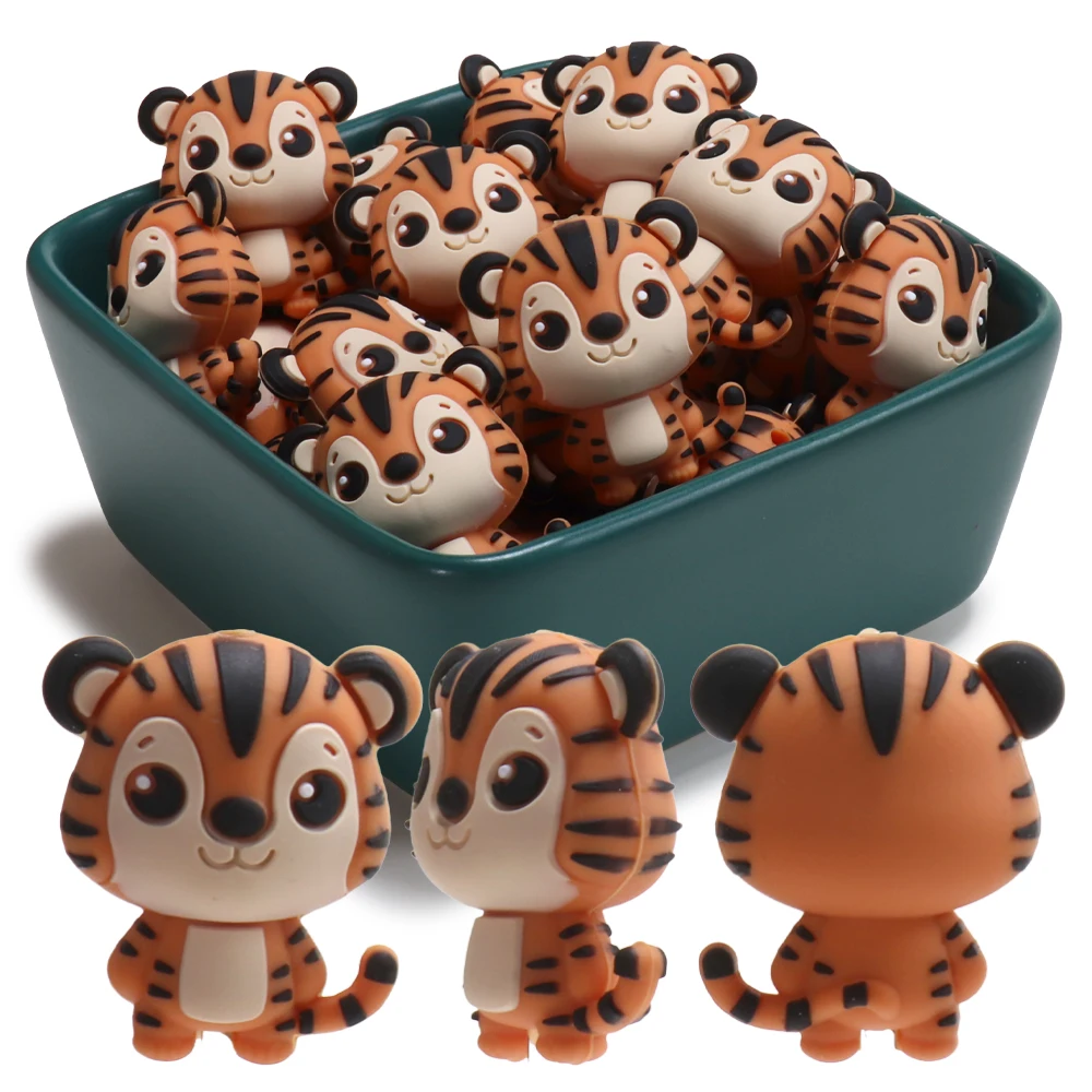 5pcs 3D Animal Silicone Beads Tiger Shapes Silicone Focal Beads DIY ...