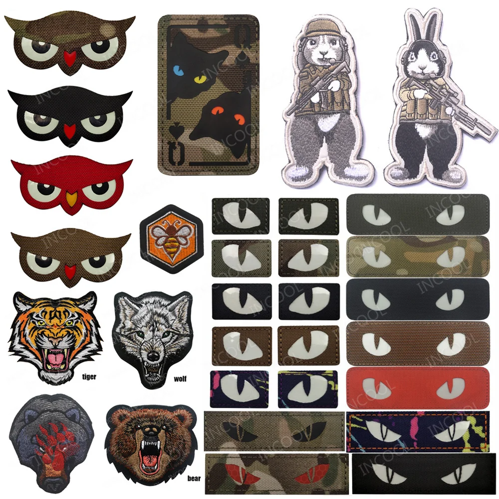 Infrared-Reflective-IR-Animals-Embroidered-Patches-Tiger-Bear-Wolf-Bee ...