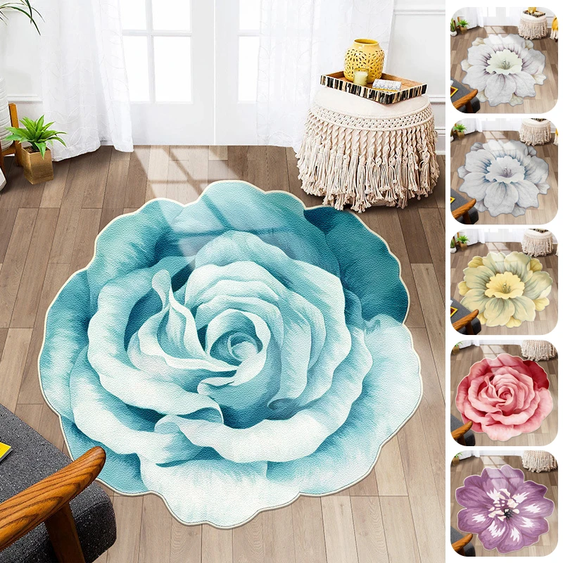 Flower Shape Carpet Soft Round Kitchen Floor Mat Peony Art Rug Living ...