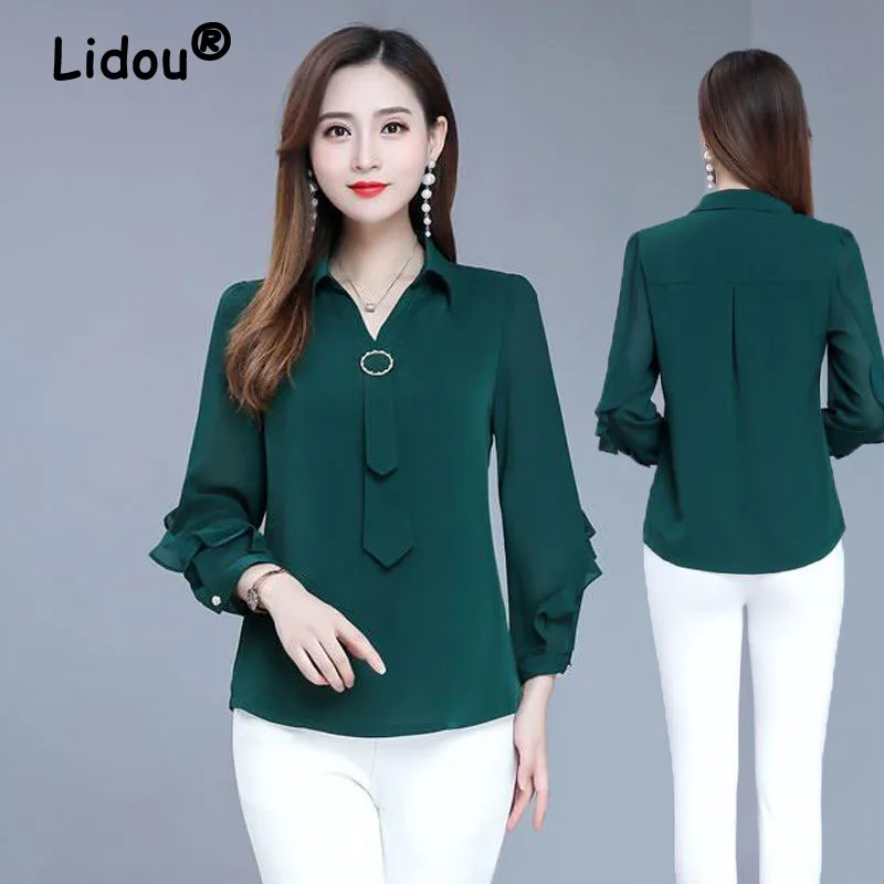 Camicette eleganti in Chiffon da donna cravatta con scollo a V Urban ...