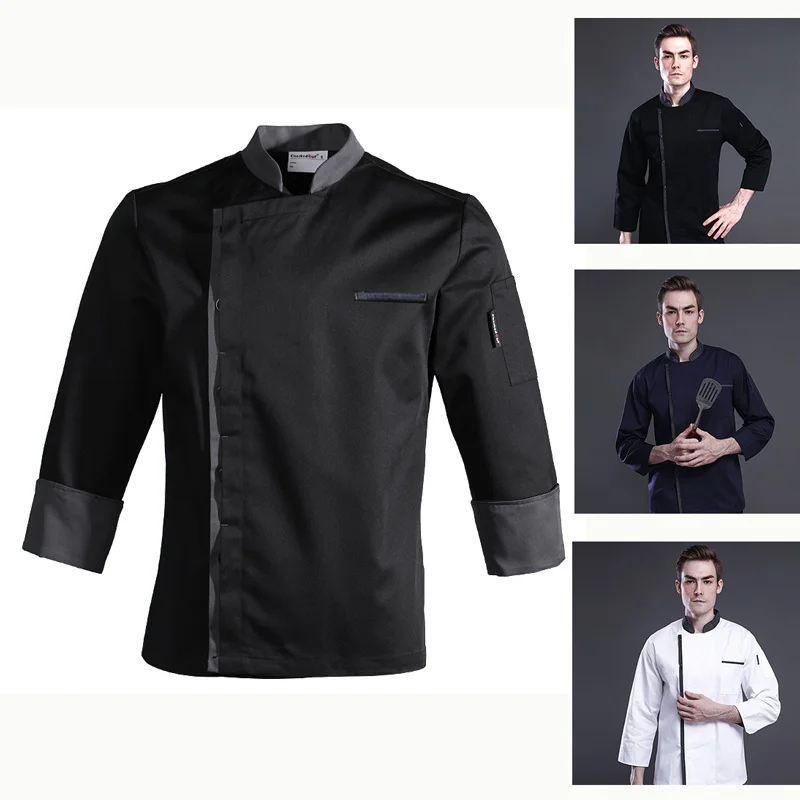 Chef-Jacket-Men-Women-Long-Sleeve-Kitchen-Cook-Coat-Restaurant-Clothes ...