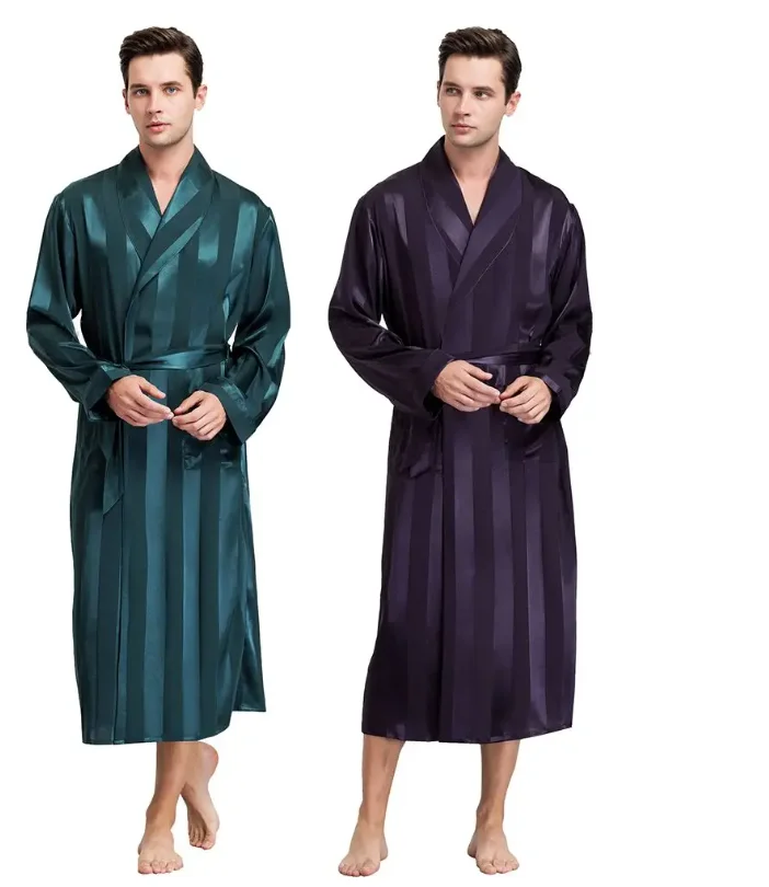 Mens-Silk-Satin-Pajamas-Sleepwear-Robe-Robes-Bathrobe-Nightgown-S-3XL ...