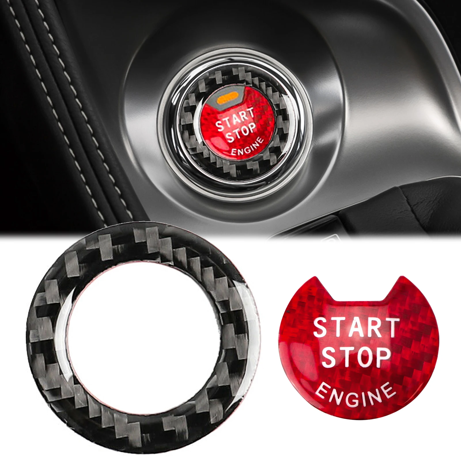 Carbon Fiber Red Engine Start Stop Ignition Button Cover with Ring ...