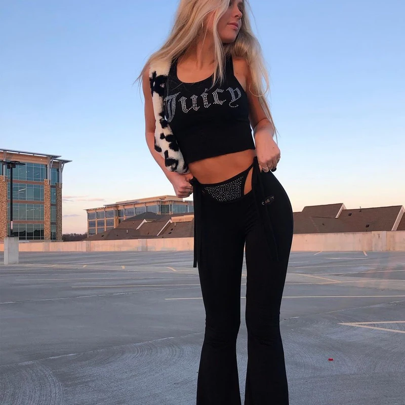 Punk Vintage Rhinestone Goth Letter T Shirt Women Y2k Style Crop Tops ...