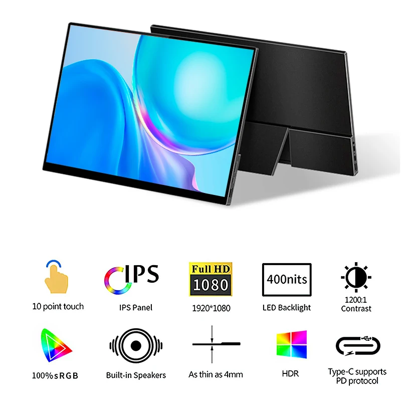 17.3 Inch 1080p Touch Screen Portable Monitor with Dual Speakers HDMI ...