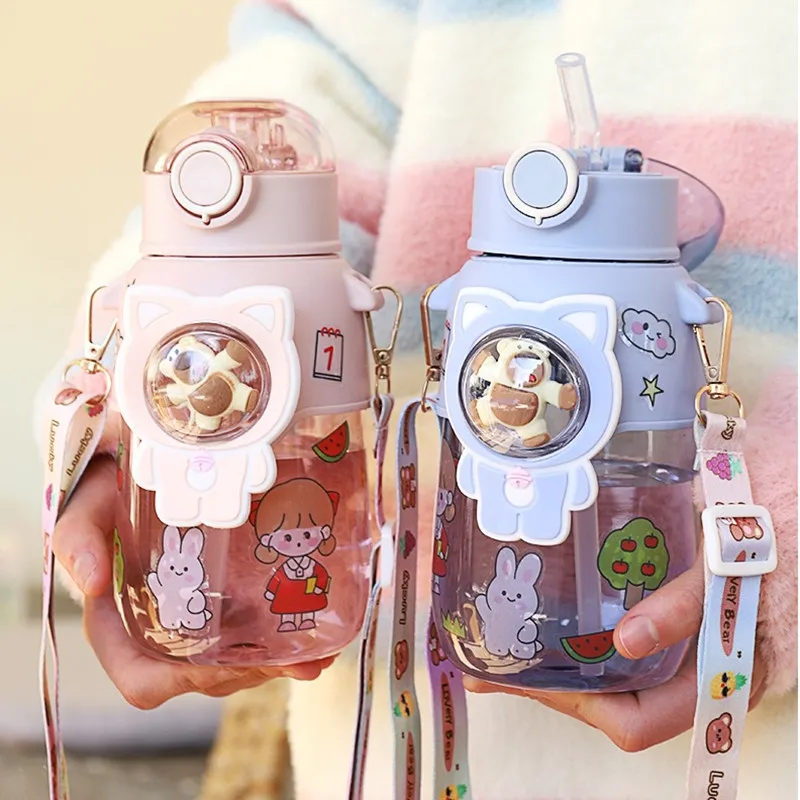 680ml-Large-Kawaii-Cute-Water-Bottle-Plastic-Drinkware-Cartoon-Bear-Drink-Bottle-with-Straw ...