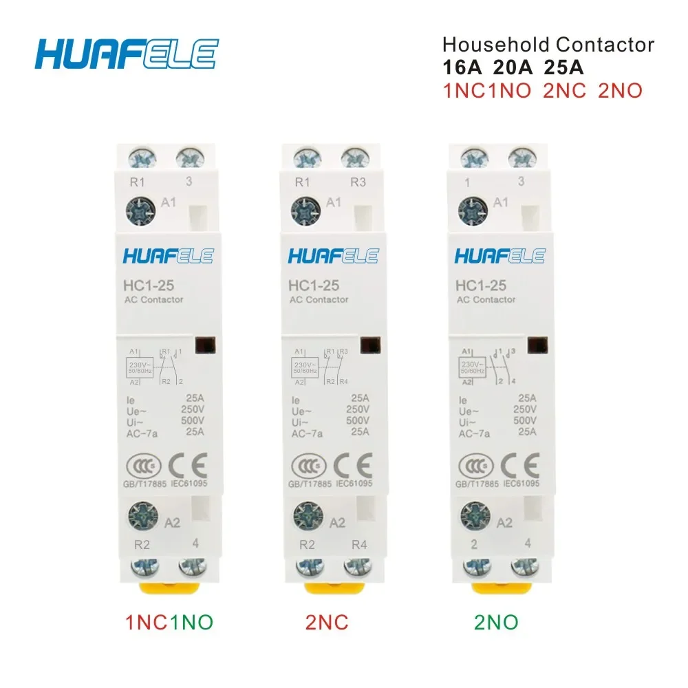 Din Rail Mounted Household Modular AC Contactor, 2P 4P 16A 20A 25A 1NO ...
