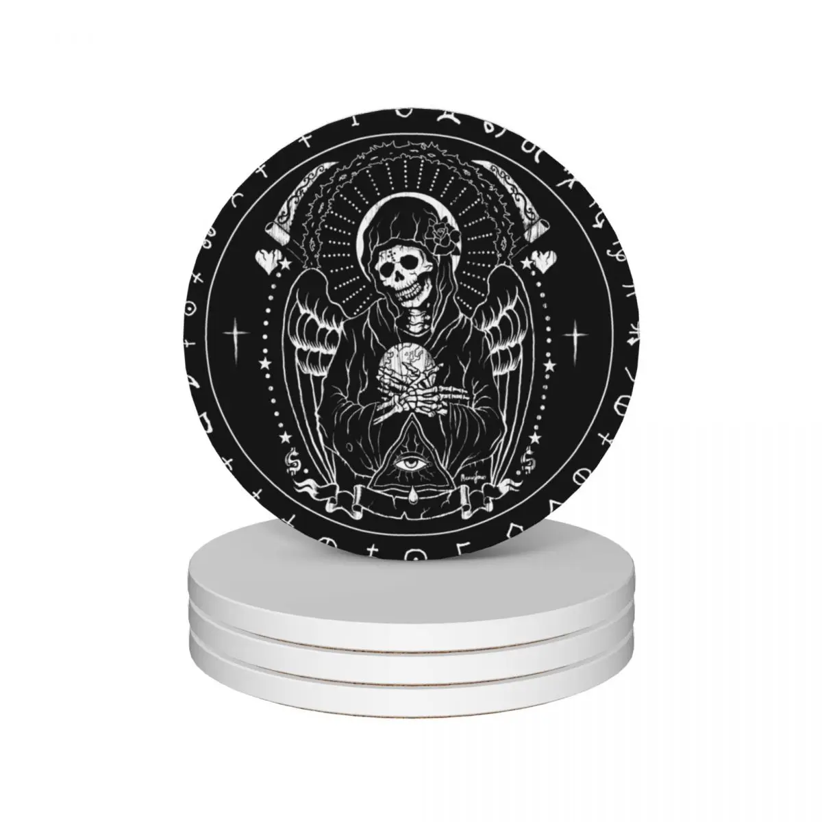 Holy-Death-Santa-Muerte-Ceramic-Coasters-Set-of-4-flower-coffee-bulk ...