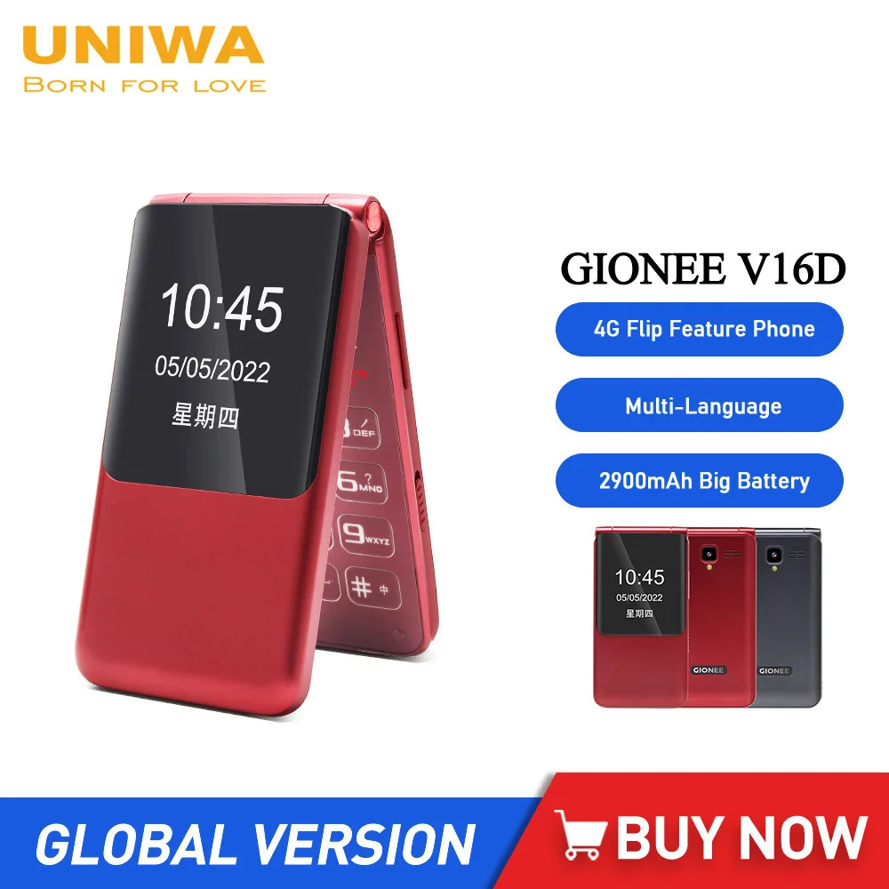 GIONEE V16D 4G Flip Feature Phone 2GB+16GB Dual Touch Screen Cellphones ...