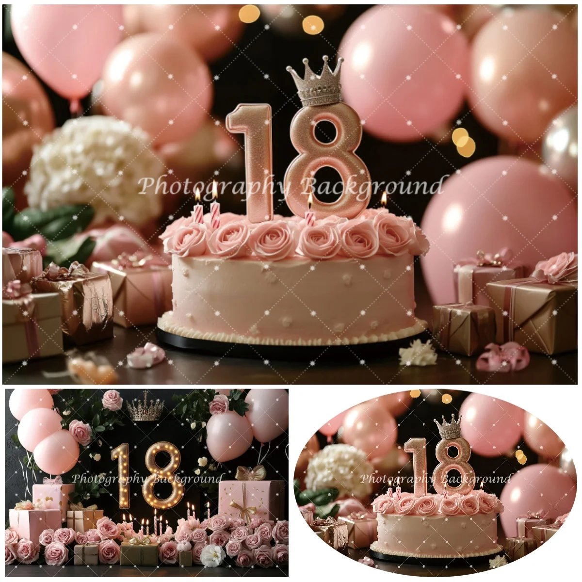 18th Birthday Backgrounds For Photographs Pink Roses Sweet Cake Gifts ...