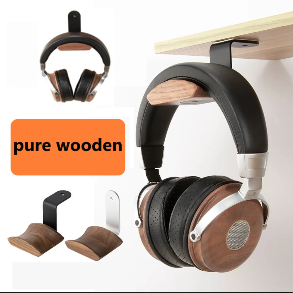 Pure-Wood-Walnut-Headphone-Stand-Mount-Solid-Wooden-Earphone-Rack ...