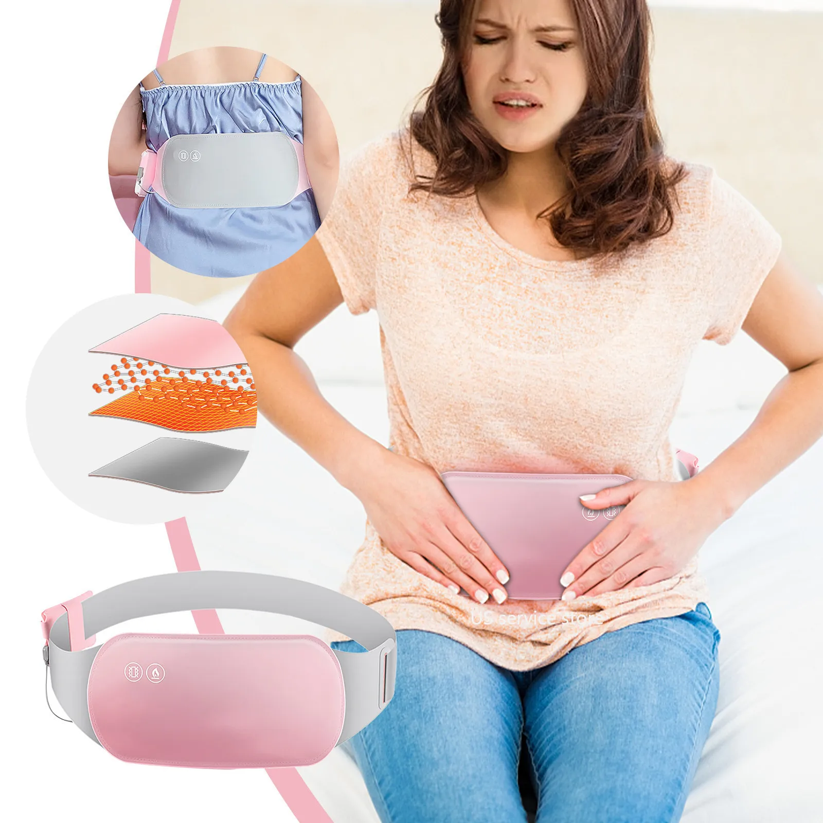 Menstrual Relief Heating Pad Electric Heating Vibration Massage Belt