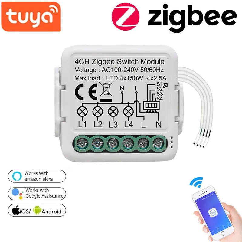 1/2/3/4 Gang Tuya Zigbee Smart Switch Module Relay With Neutral Smart ...