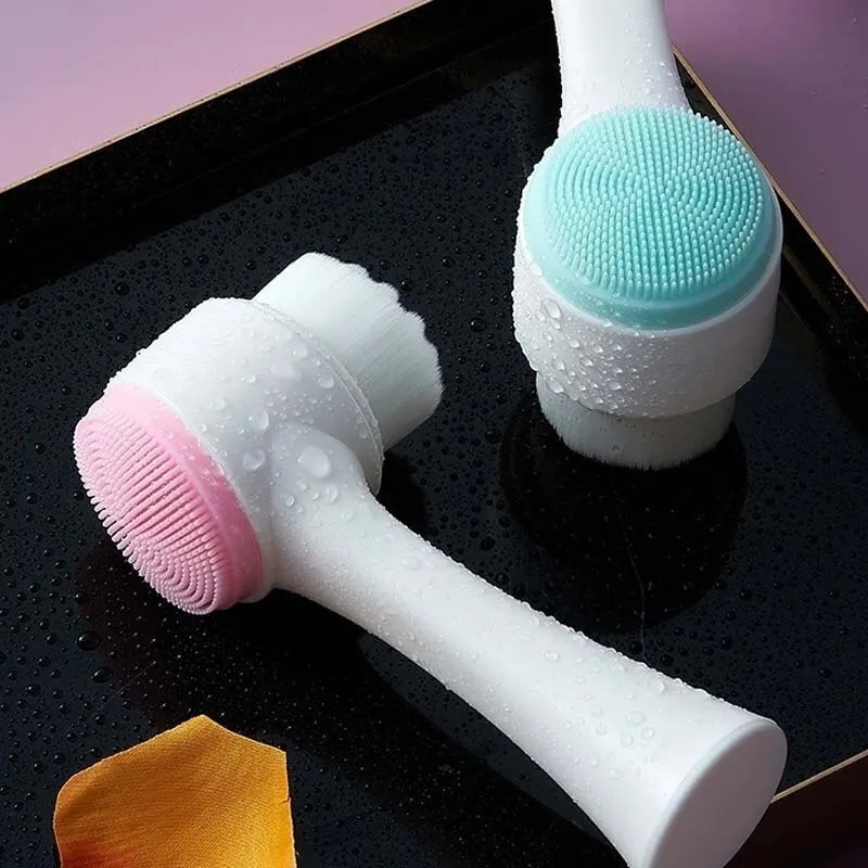 3D Bilateral Silicone Facial Cleanser Manual Massage Facial Brush Soft ...