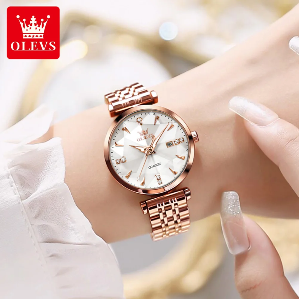 OLEVS 5536 Quartz Luxury Diamond shapedWatch For Women, Stainless Steel ...
