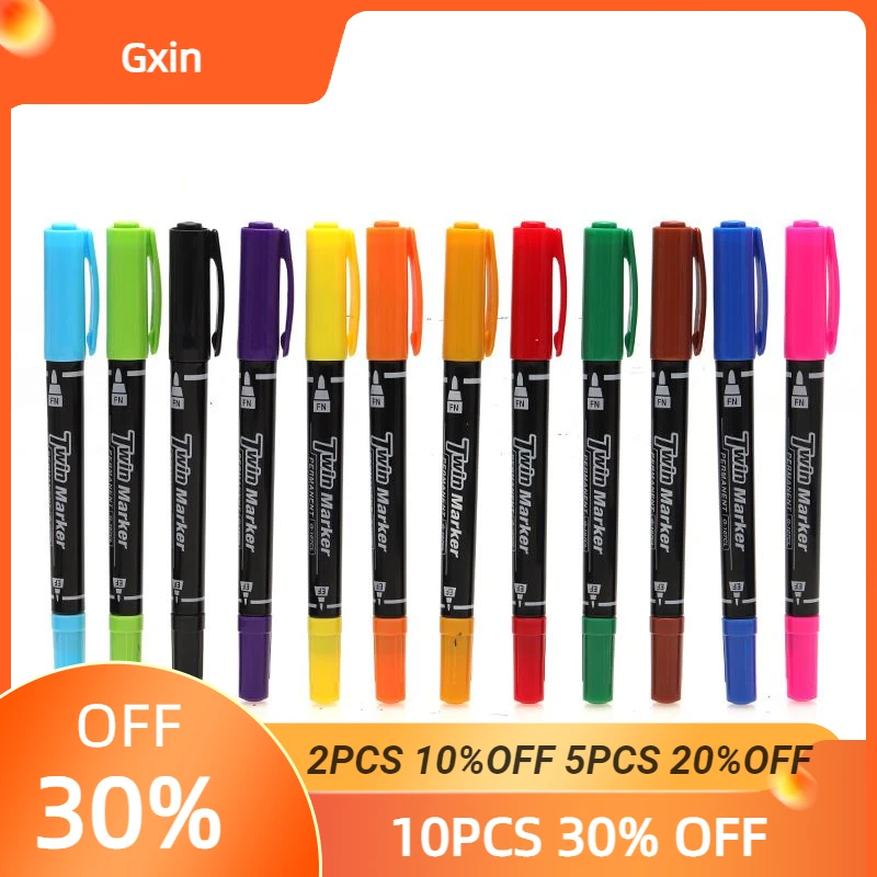 Gxin G-107 12pcs Colored Permanent Marker. Art Pens.dual Tip.waterproof ...