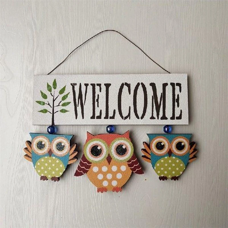 Wooden-Welcome-Sign-Welcome-Sign-3-Cute-Owls-Wooden-Board-Welcome-Sign ...