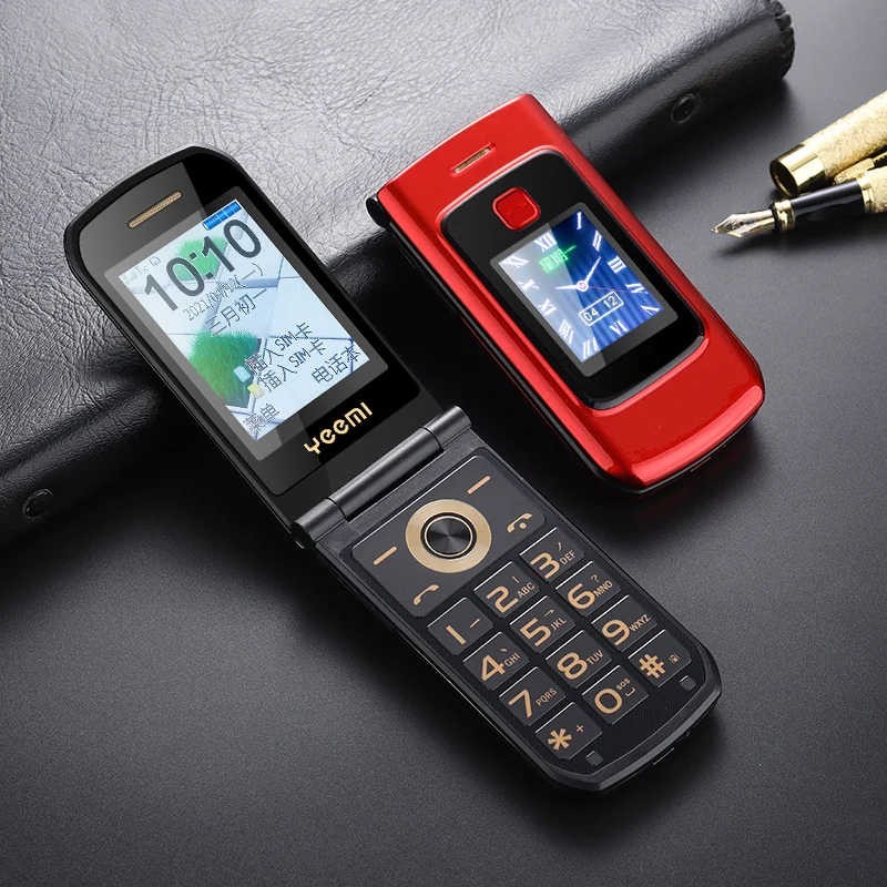 Two Displays Flip Mobile For Elderly Speed Dia SOS Push Button Metal ...