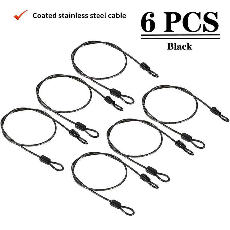 6PCS-2mm-Thick-PVC-Black-Coated-Cable-0-3-2M-304-Stainless-Steel-Wire ...