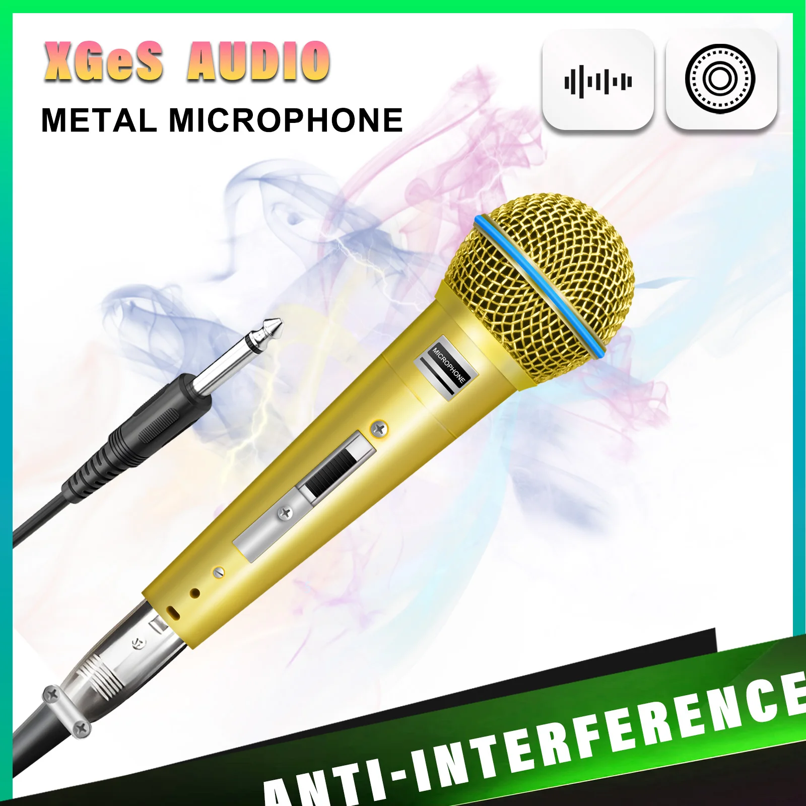 XGES58 Electroplated Golden Dynamic Microphone For Stage Singing ...