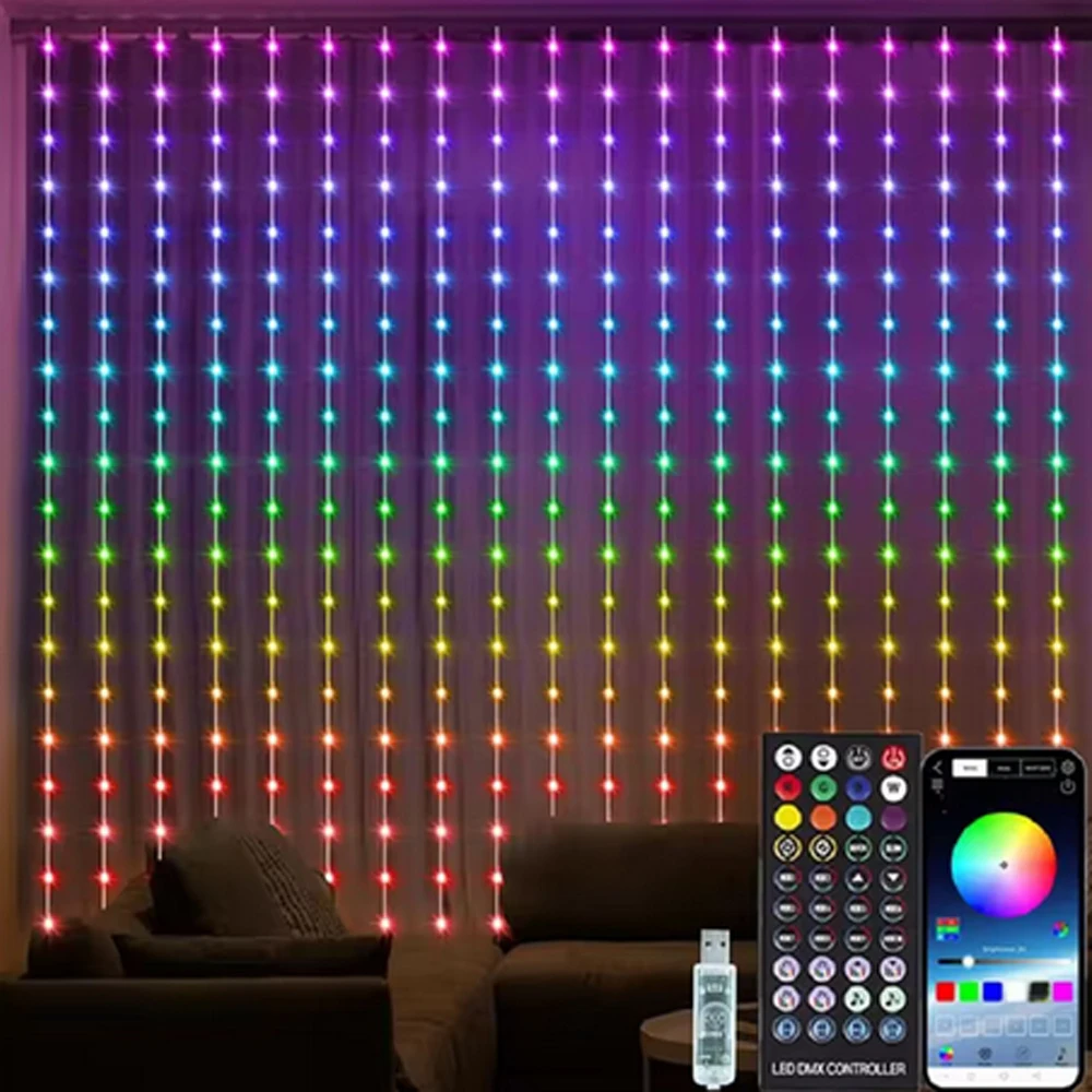 3M RGB Smart LED Curtain Lights Christmas Decor APP Remote USB Garland ...