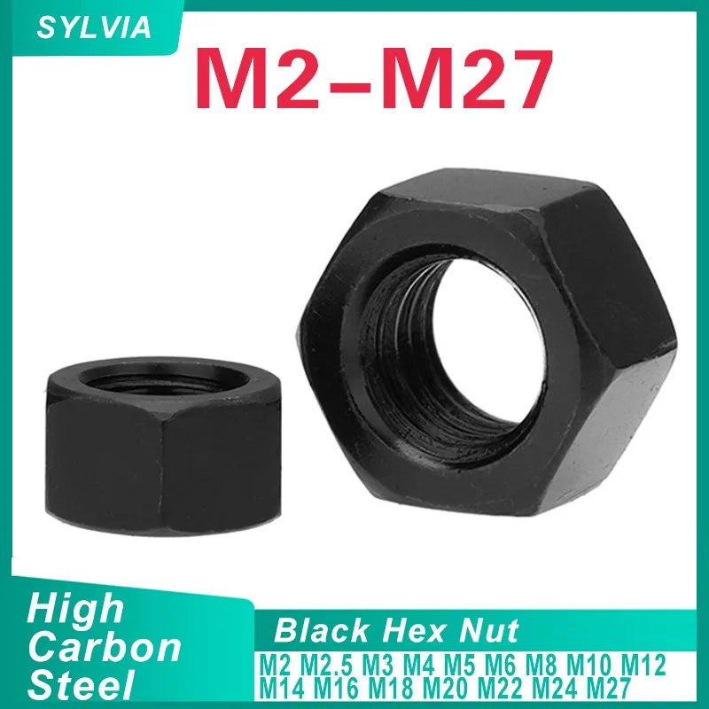 50/ 20/ 10/ 5/ 1 pcs Black Oxide Carbon Steel Metric Hex Hexagon Nuts ...