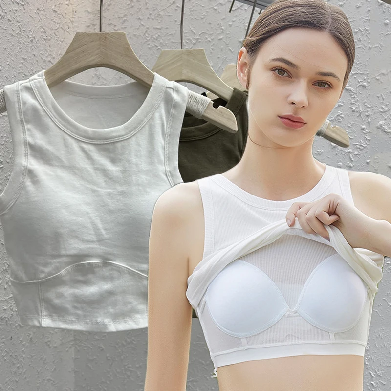 Women Yoga Vest Gym Sports Crop Tops Seamless Streetwear Rib-Knit Fitness Running Vest Workout ...