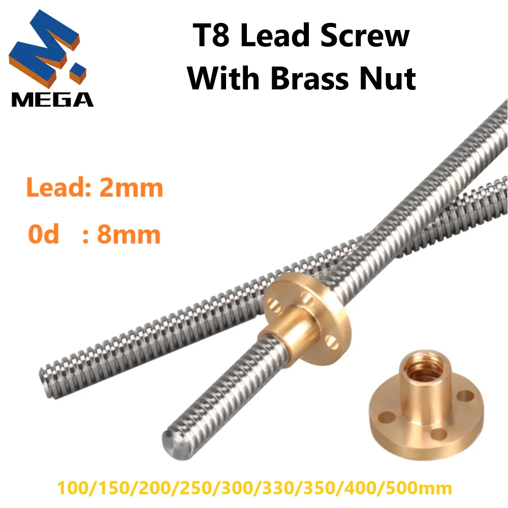 T8 Lead Screw With nut OD 8mm Lead 2mm Pitch 2mm 100mm 200mm 300mm ...