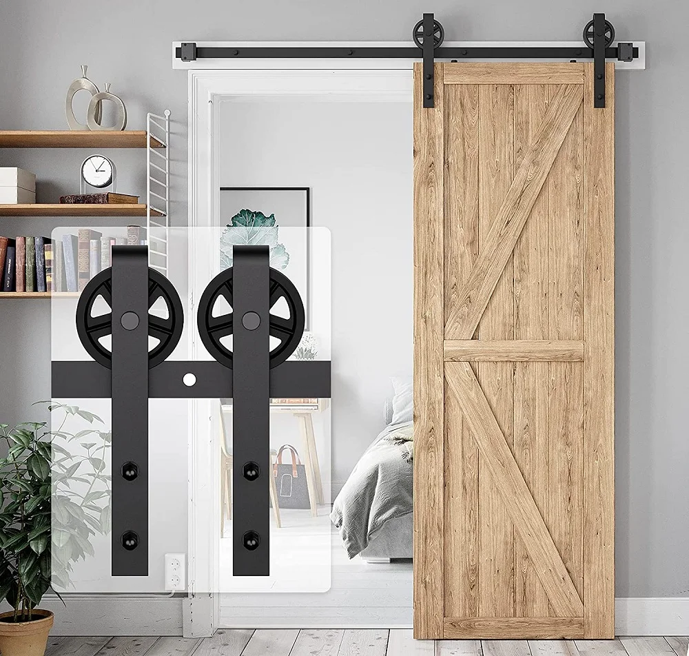 LWZH-4FT-9-6FT-Classic-Rail-Sliding-Barn-Door-Big-Wheels-Black-Wheel ...