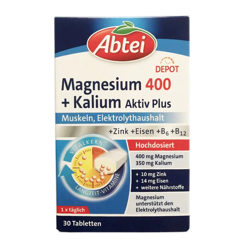 Abtei Magnesium 400 mg Kalium Aktiv Plus Muskeln Elektrolythaushalt ...