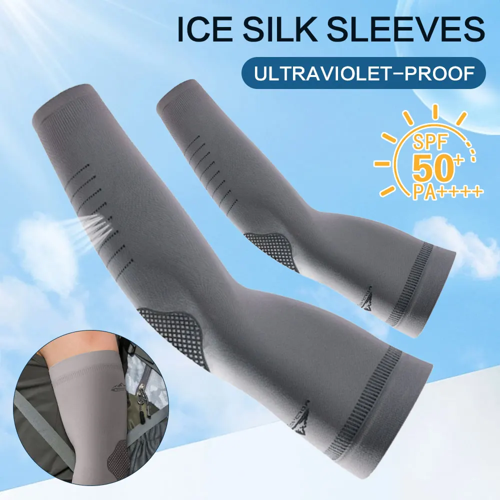 2PCS Ice Silk Sunscreen Sleeves Men's Cycling Sports Elastic Arm Guards ...