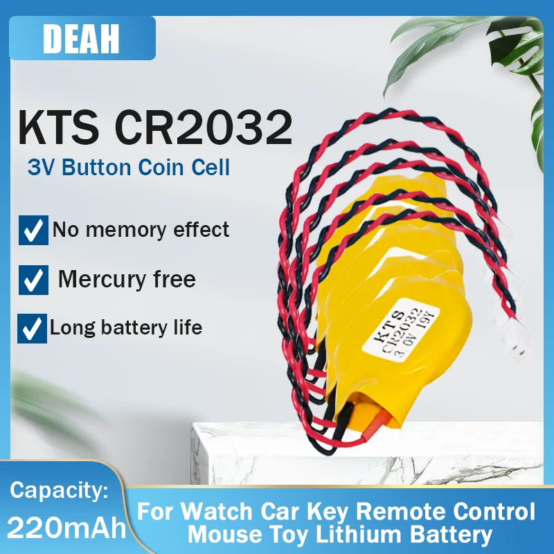 5-20pcs KTS CR2032 CR2032W 3V 220mAh Lithium Battery With Plug For BIOS ...
