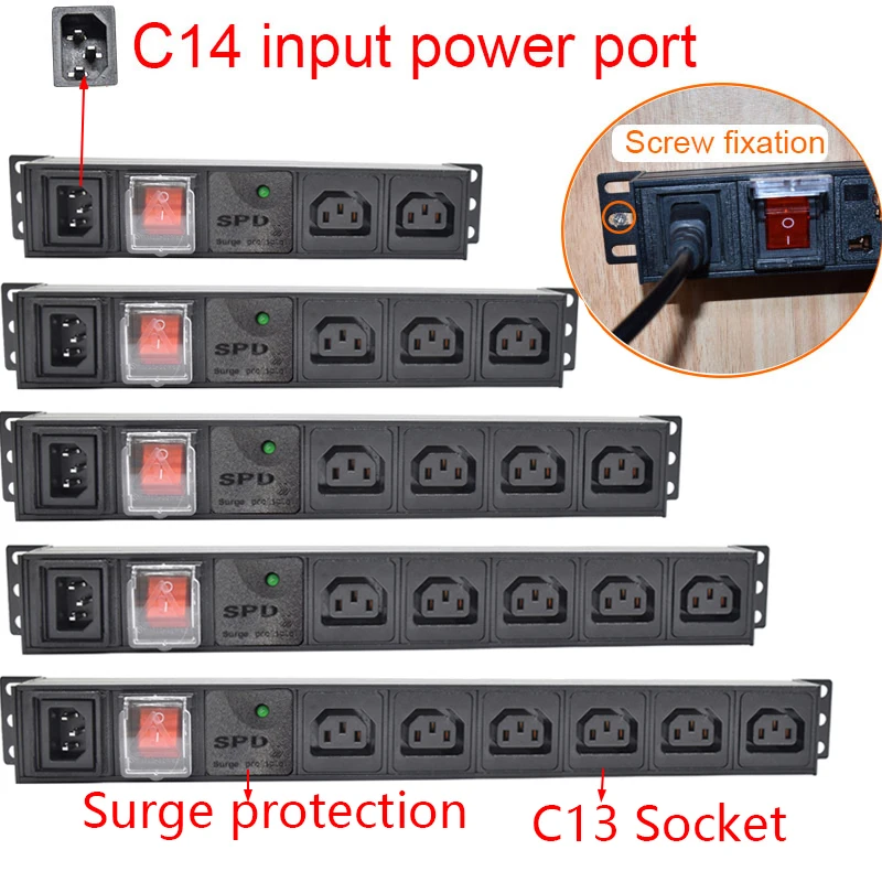 PDU-power-distribution-unit-iec-C14-interface-Surge-protection-2-10Ways-C13-Outlets-Socket ...