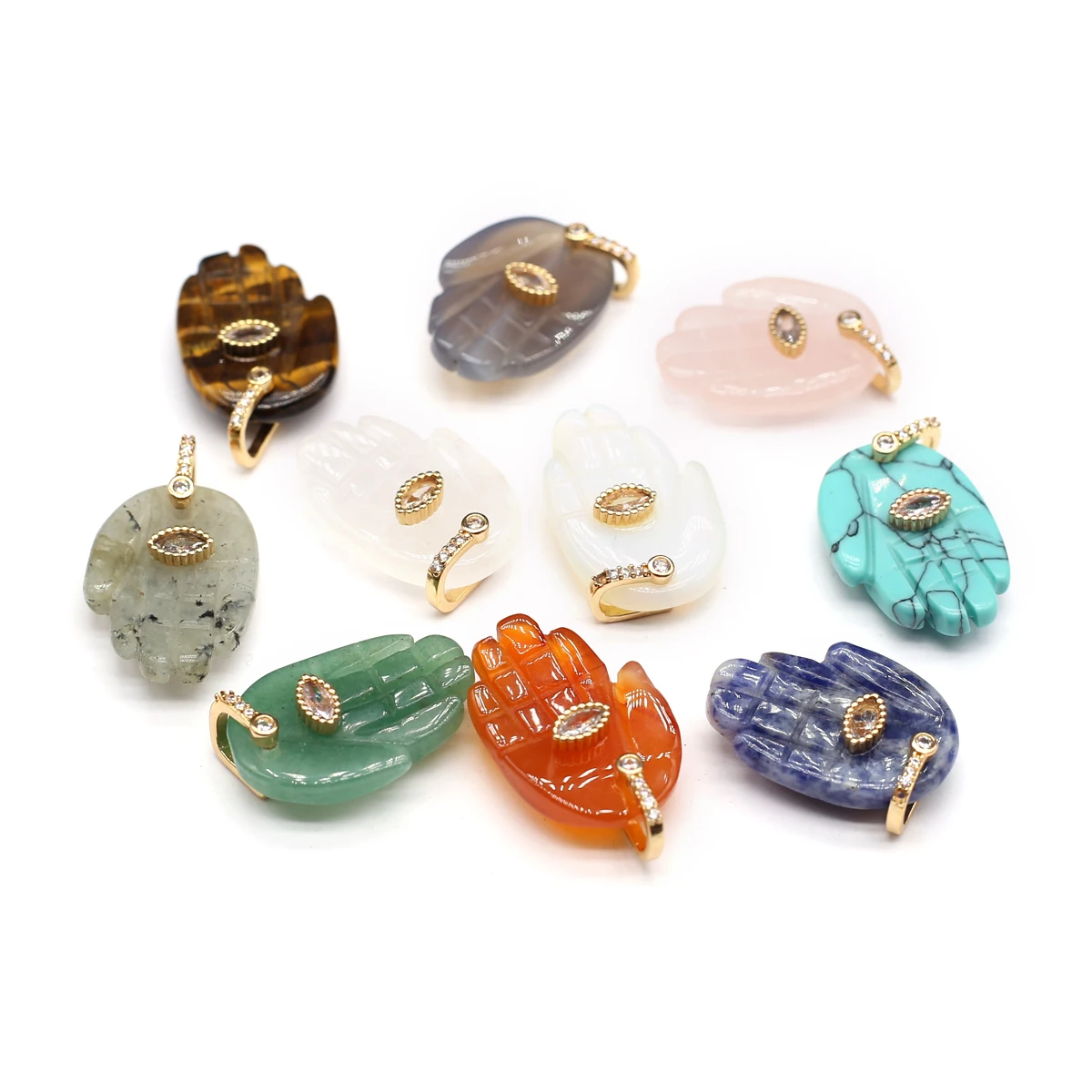 1pc 18x32mm Crystal Natural Stone Pendant Hand Shape with Eye Charms ...