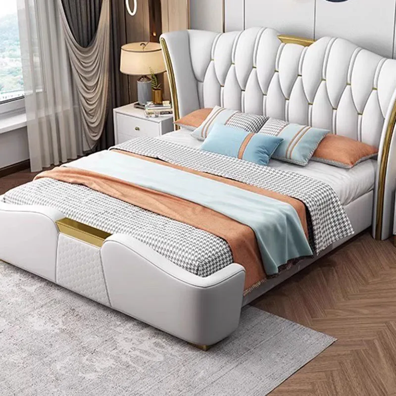 Queen European Double Bed Modern Whitr Wood Frame Twin Frame Double Bed ...