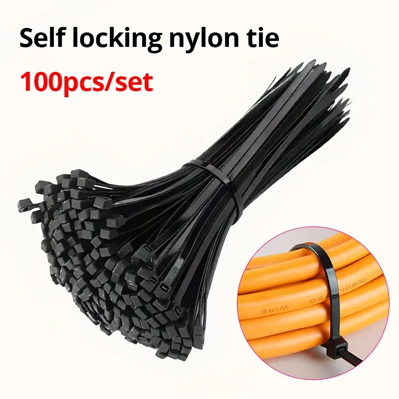 100-Pieces-Black-4x200-Cable-Tie-Fastening-Ring-Reusable-Cable-Zip-Ties ...