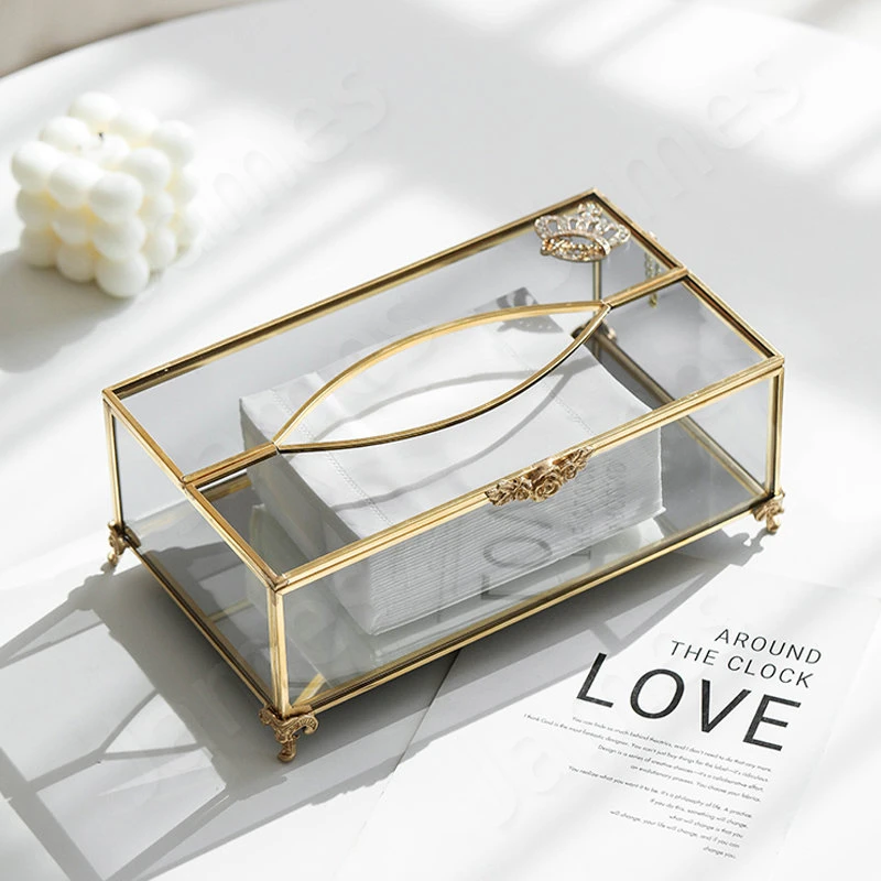 Creative Light Luxury Tissue Box Copper Strip Glass Tissues Boxs Home ...