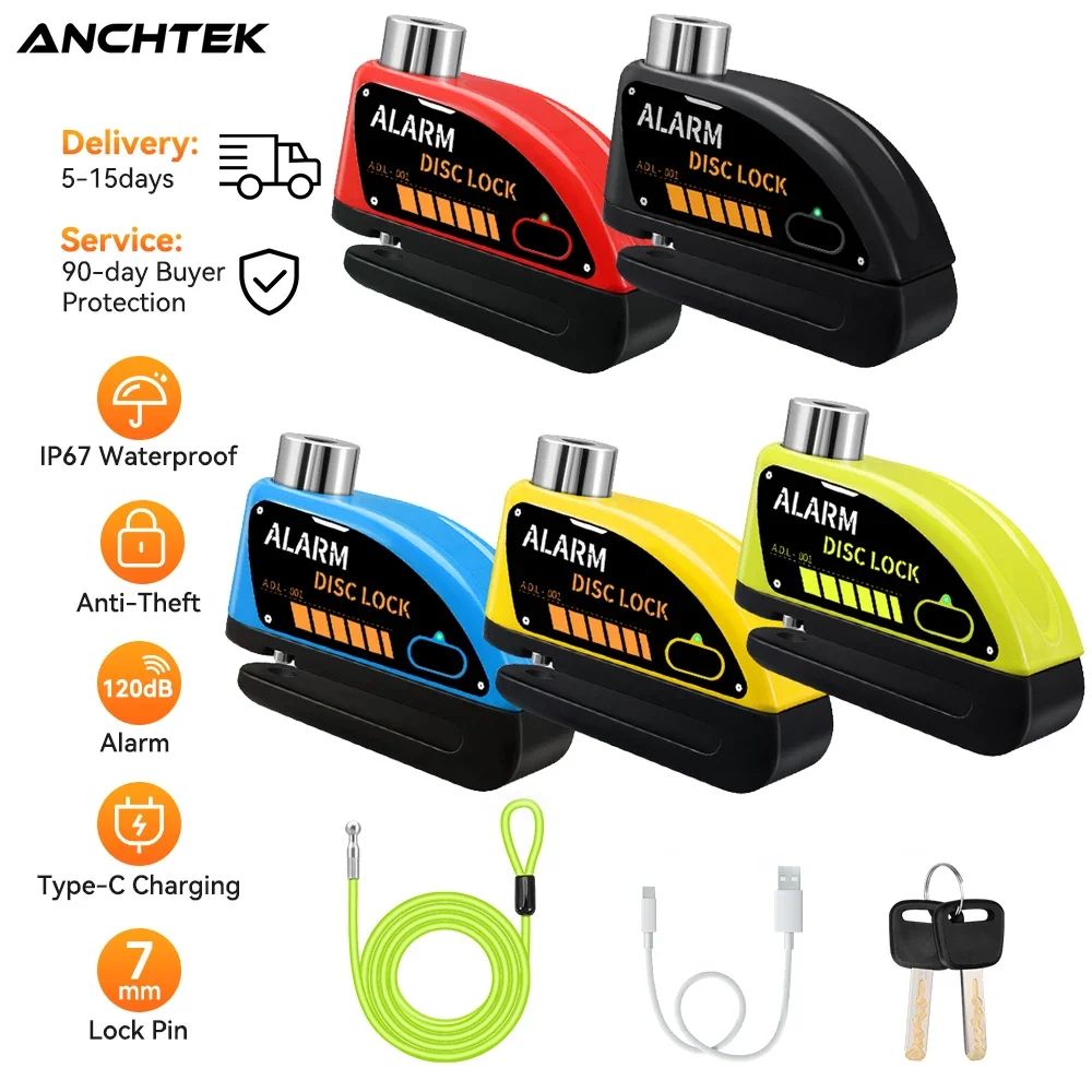Anchtek Motorcycle Alarm Disc Brake Lock Security Moto Wheel Disk ...