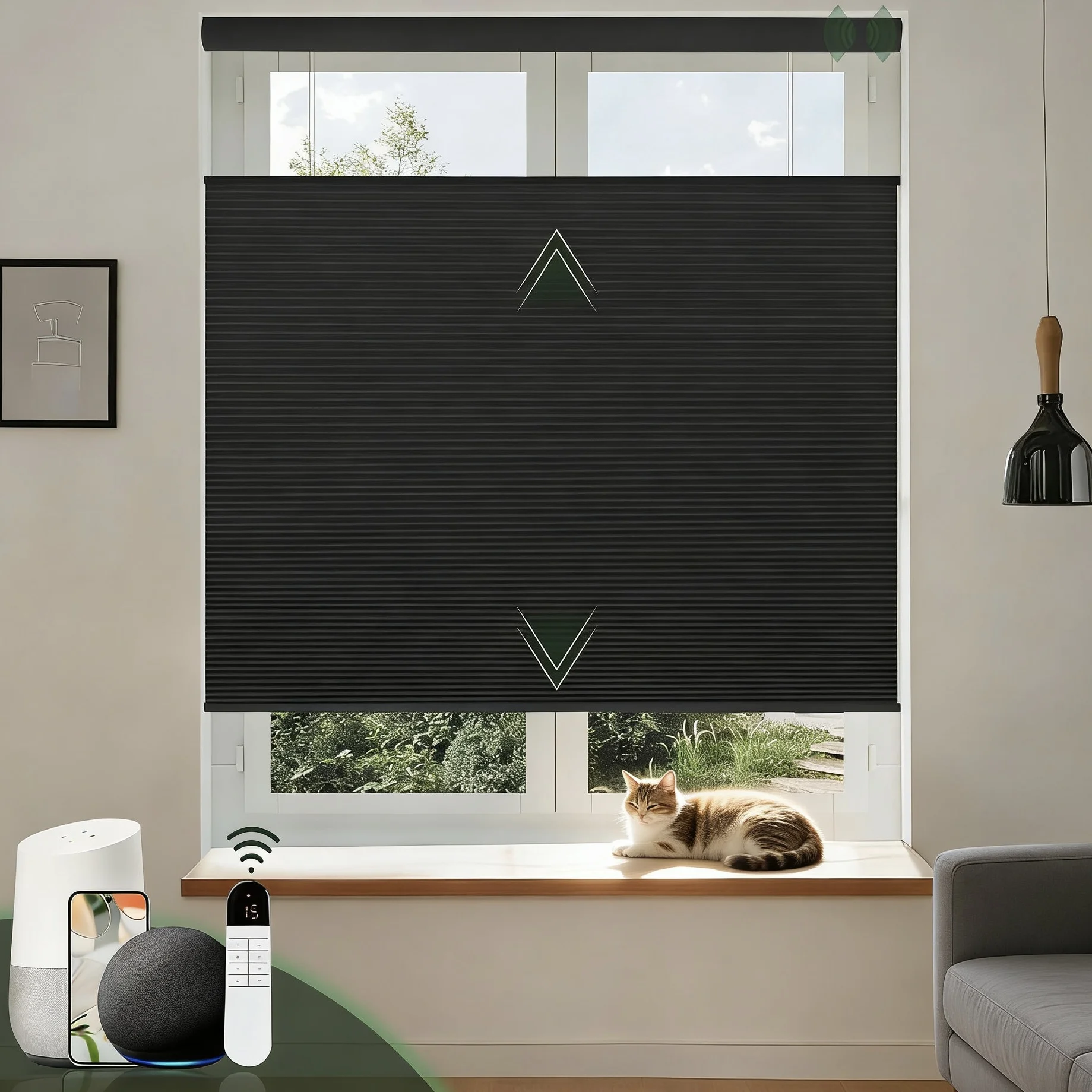 Motorized Day Night Cellular Shades, Cordless 100% Blackout Smart ...