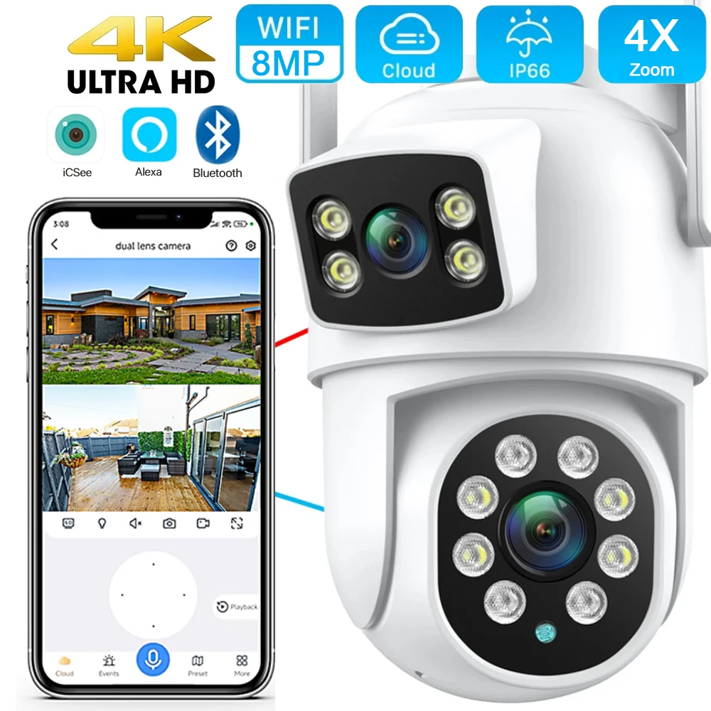 4K-8MP-WIFI-Camera-Outdoor-PTZ-Dual-Lens-Bidirectional-Voice-4x-Zoom-IP ...