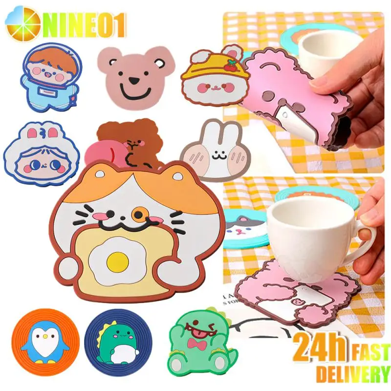 수맥차단매트 고양이 모양 컵 코스터 실리콘 슬립 절연 패드 매트 음료 거치대 머그 스탠드 티몬