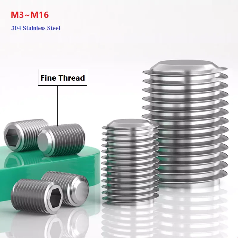 DIN913 304 Stainless Steel Thread Grub Screws Flat Point Hexagon Socket ...